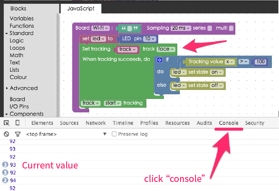 Project Example 27: Controlling LEDs with face tracking :::: Webduino = Web × Arduino