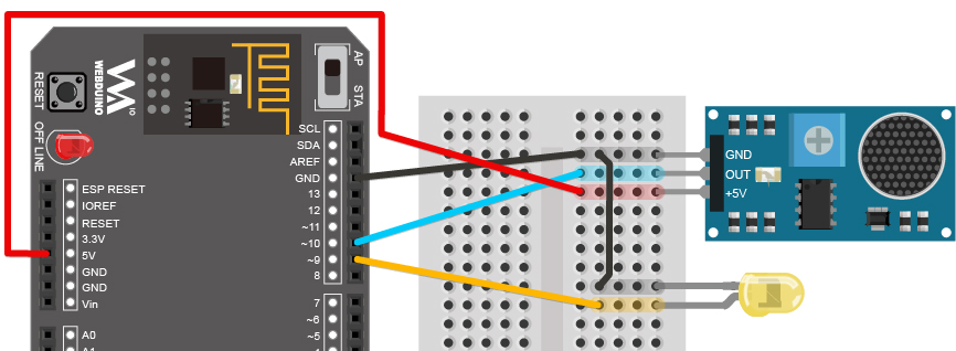 Project Example Controlling An Led And Web Page Image With A Sound